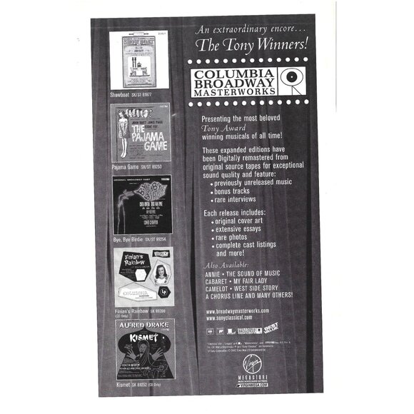 Art | Tony Winners Columbia Broadway Masterworks Records Advert 200s ...